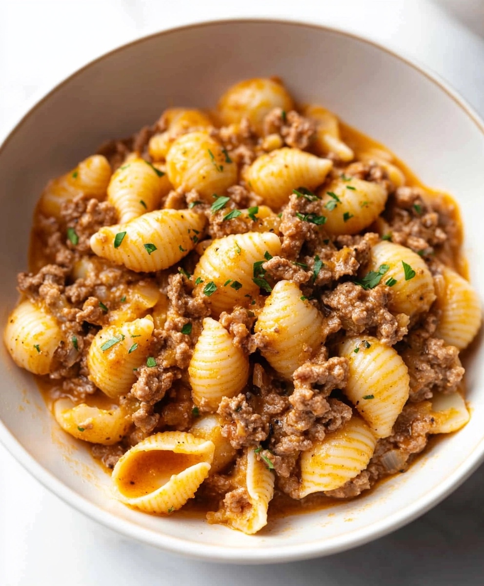 Easy Creamy Beef And Shells Recipe - easyrecipefeed.com