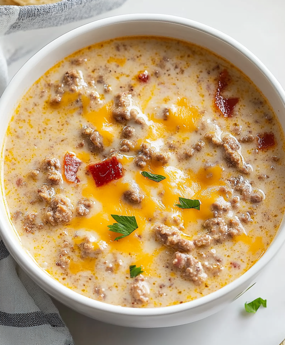 Easy Cheeseburger Soup Recipe - easyrecipefeed.com