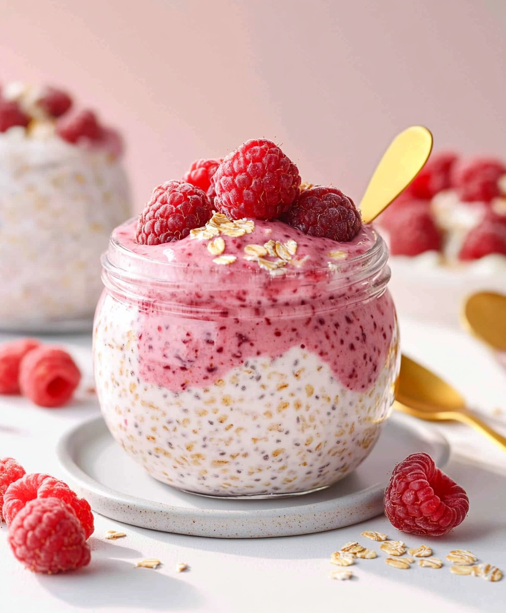 Raspberry Overnight Oats Recipe - easyrecipefeed.com