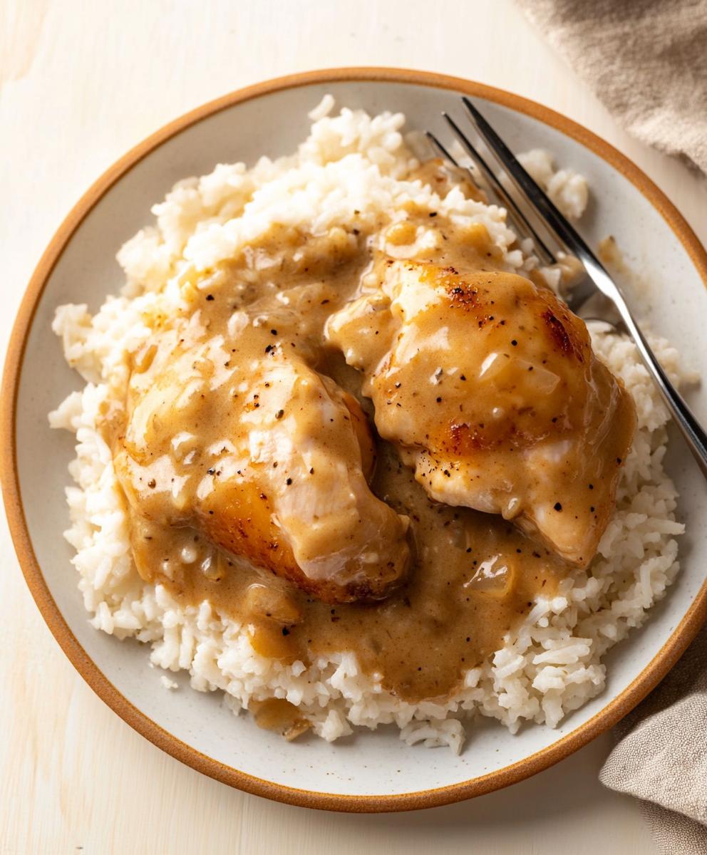 Creamy Smothered Chicken And Rice Recipe - easyrecipefeed.com