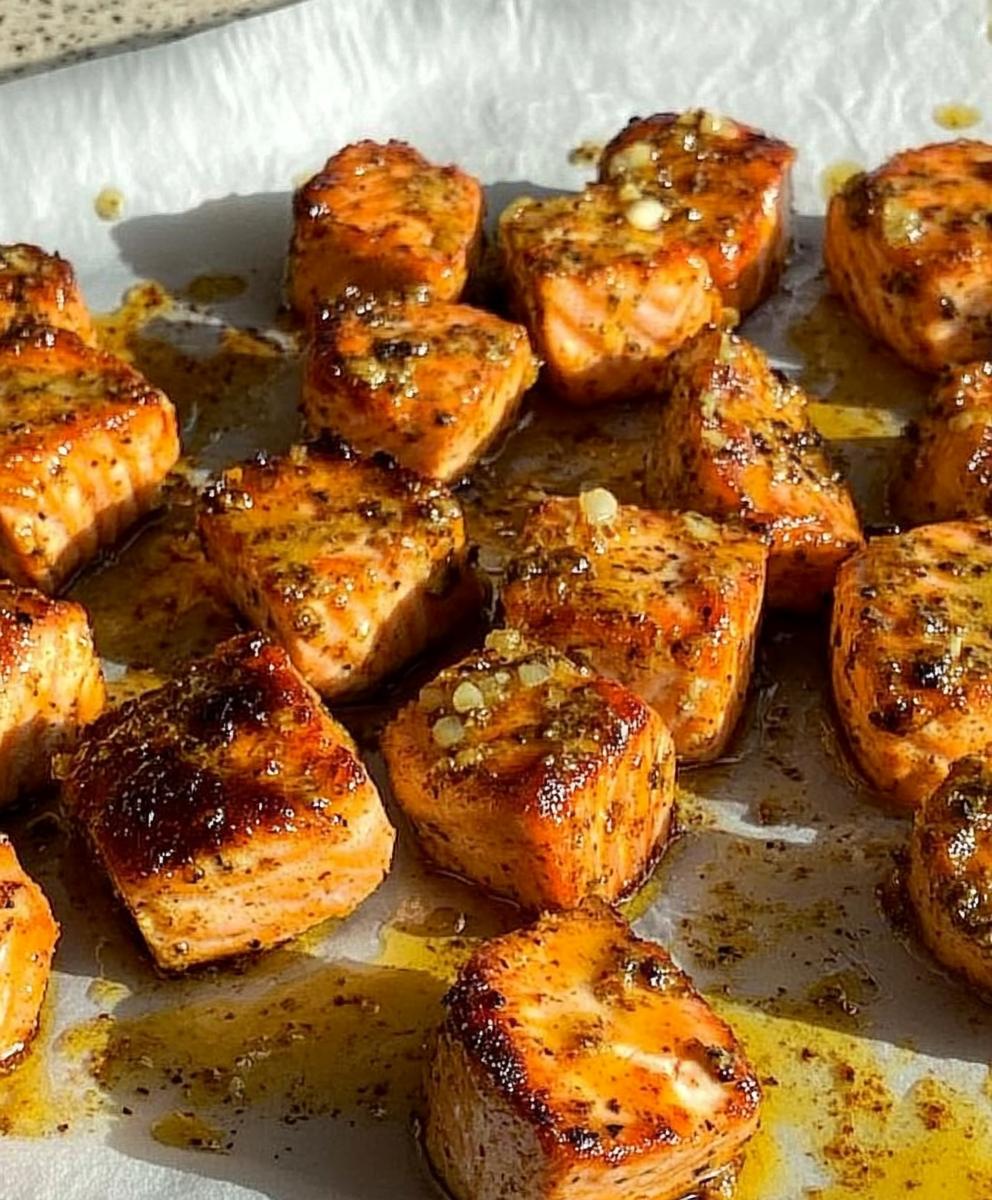 Lemon Garlic Butter Salmon Bites Recipe - easyrecipefeed.com