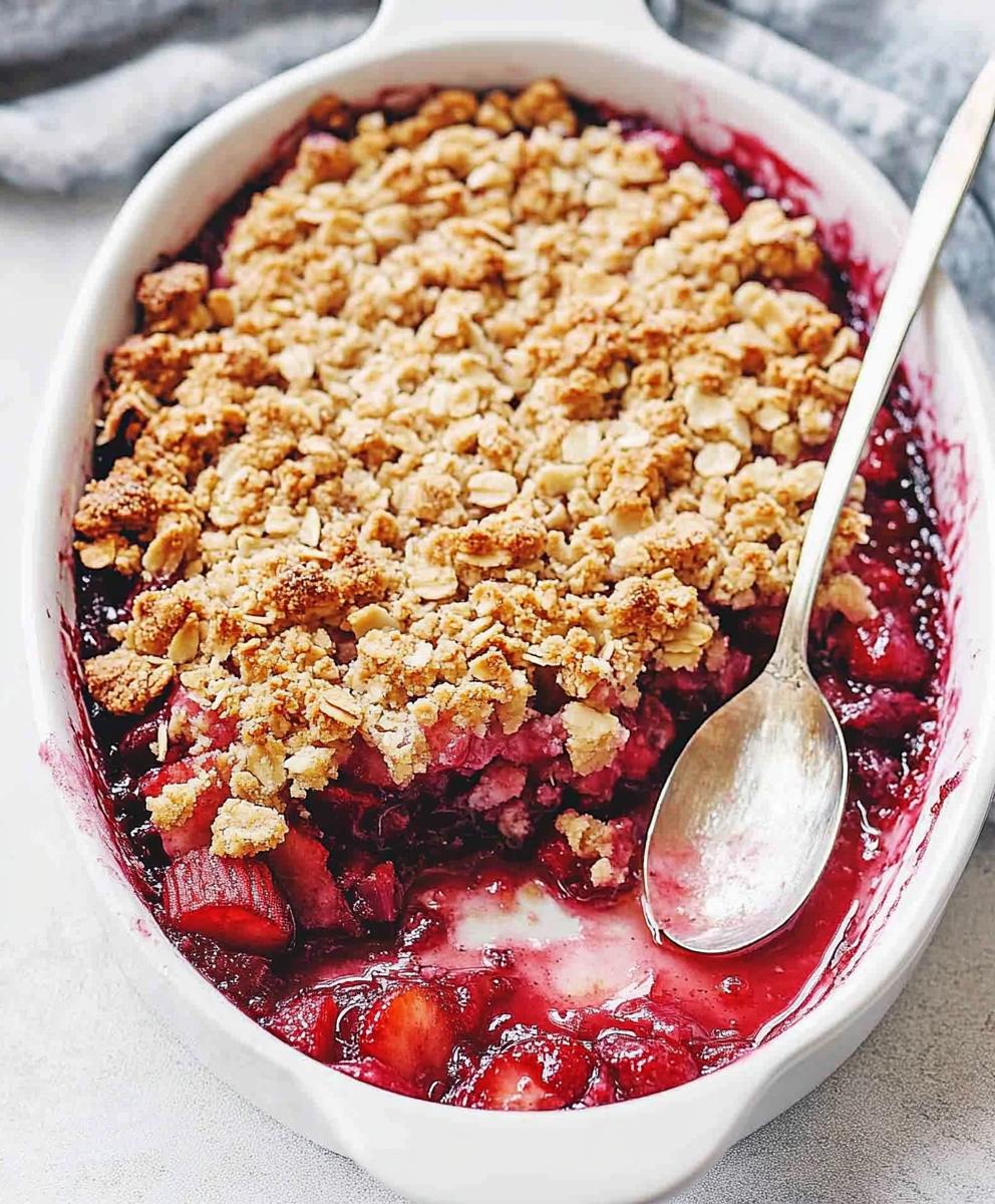Rhubarb Strawberry Crisp Recipe - easyrecipefeed.com