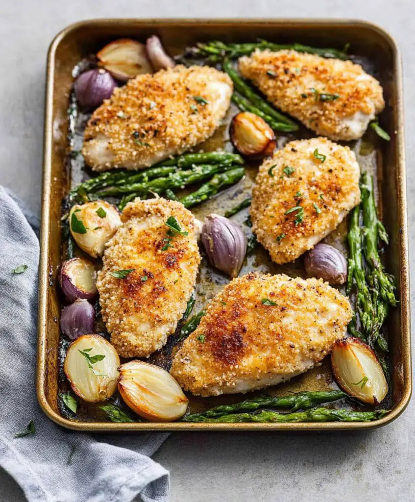 Sheet Pan Crispy Parmesan Garlic Chicken Recipe - easyrecipefeed.com