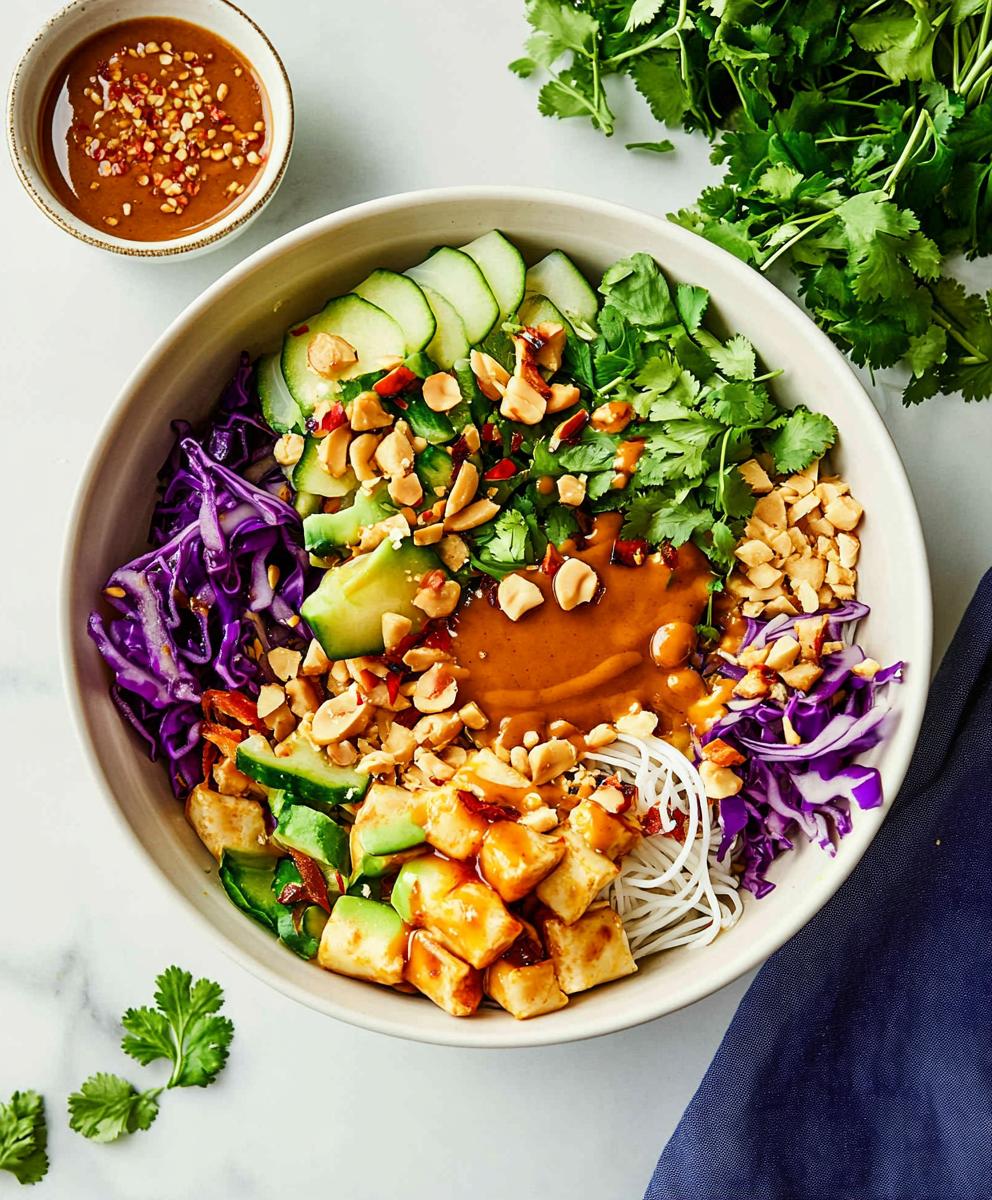Spring Roll Bowl With Peanut Sauce Recipe - easyrecipefeed.com