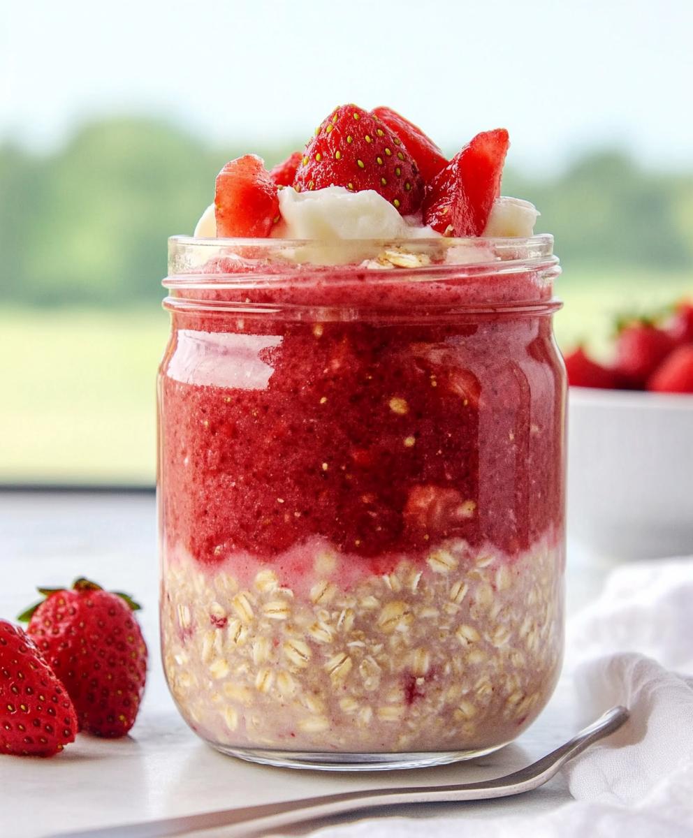 Strawberry Rhubarb Overnight Oats Recipe - easyrecipefeed.com